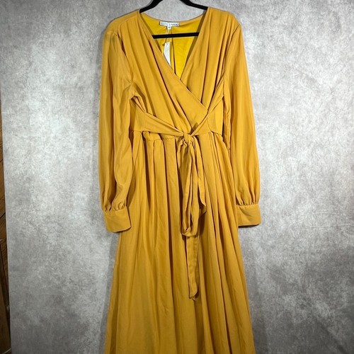 Baltic Born Lydia Maxi Dress Women XXL Yellow Chiffon Long Sleeve ...