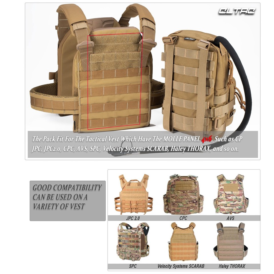 Outdoor Tactical MOLLE YKK Panel Pack Pouch for Hydration Bladder Plate ...
