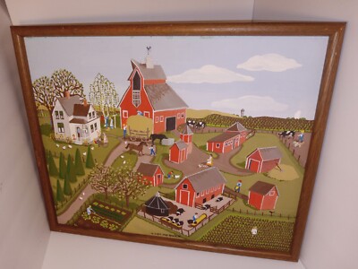 Folk Art VINTAGE Painting Naive Primitive Farm OOAK Original Crops ...