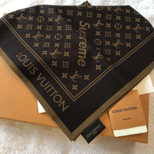 Supreme x Louis Vuitton Scarf Bandana Monogram Brown Authentic Collabo ...