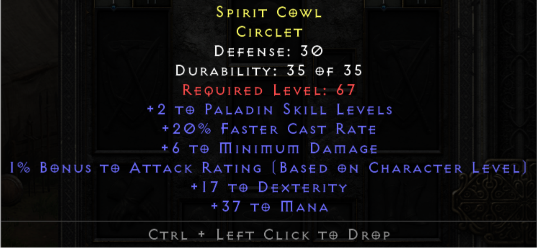 D2r rare circlet din circlet 2skills 20fcr 6min btar %ar 17dex-non ...