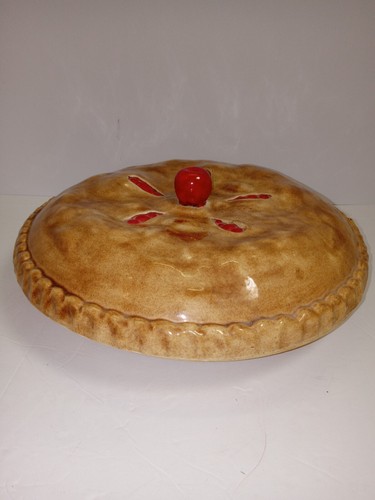 Vintage Hand-painted CHERRY PIE PLATE WITH LID Covered Keeper Server ...