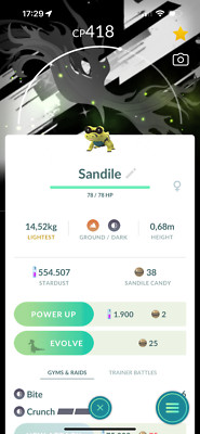 Pokémon shiny Sandile background GoTour - TRADE 20k stardust | eBay
