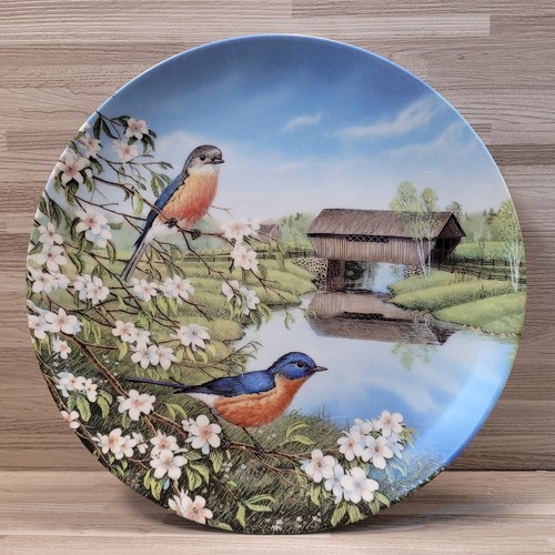 Knowles 1990 "Blue Birds in Spring" by Sam Timm 8.5" Decorative Plate ...