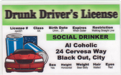 Drunk Driver's License ... plastic ID card Drivers License - | eBay