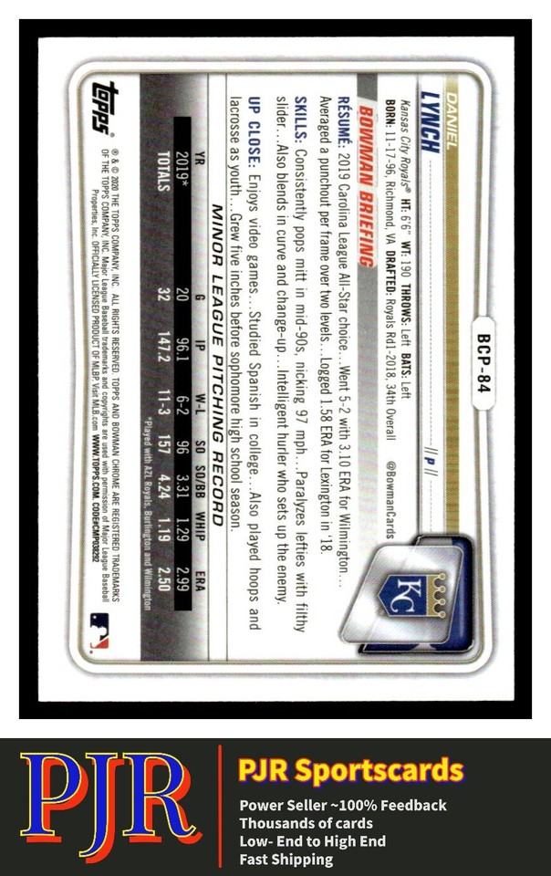 2020 Bowman #BCP-84 Daniel Lynch Kansas City Royals Chrome Prospects | eBay