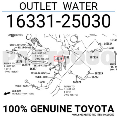 1633125030 Genuine Toyota OUTLET WATER 16331-25030 | eBay
