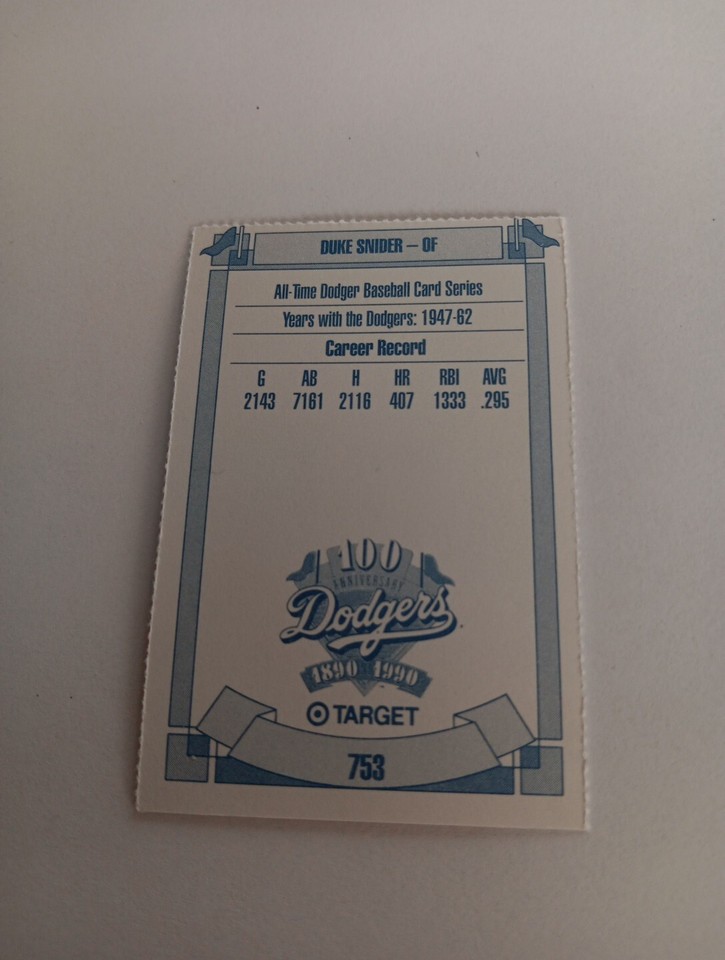 1990 Dodgers Target Baseball Card #753 Duke Snider Rare Card HOF | eBay