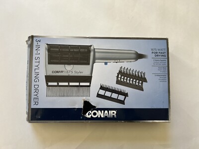 Conair 3-in-1 Styling Hair Dryer 1875W 3 Attachments New Never Used ...