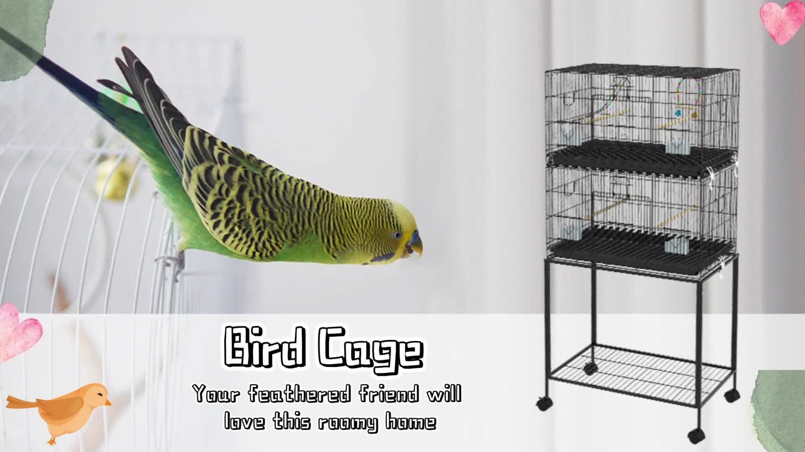 Two-Tier Bird Cage with Stand, for Canaries, Lovebirds, Finches | eBay