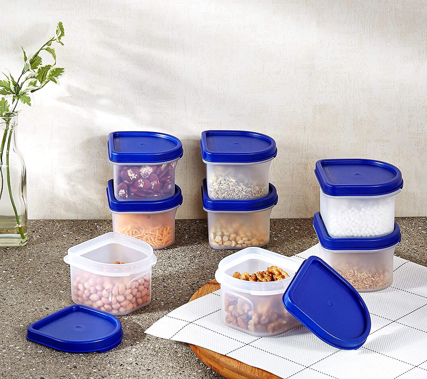 Modular Plastic Storage Containers with Lid Set of 8, 250ml each Blue ...
