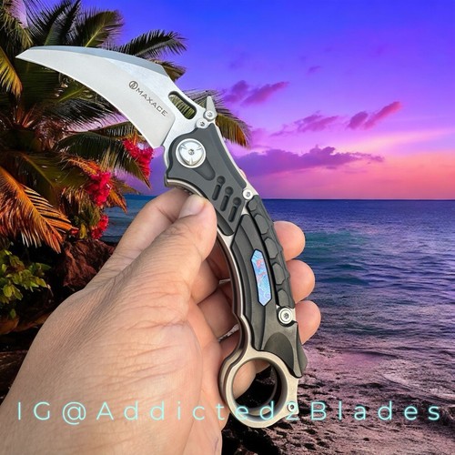 Maxace Raptor Titanium Knife Karambit Magnacut Blade Timascus Inlay ...