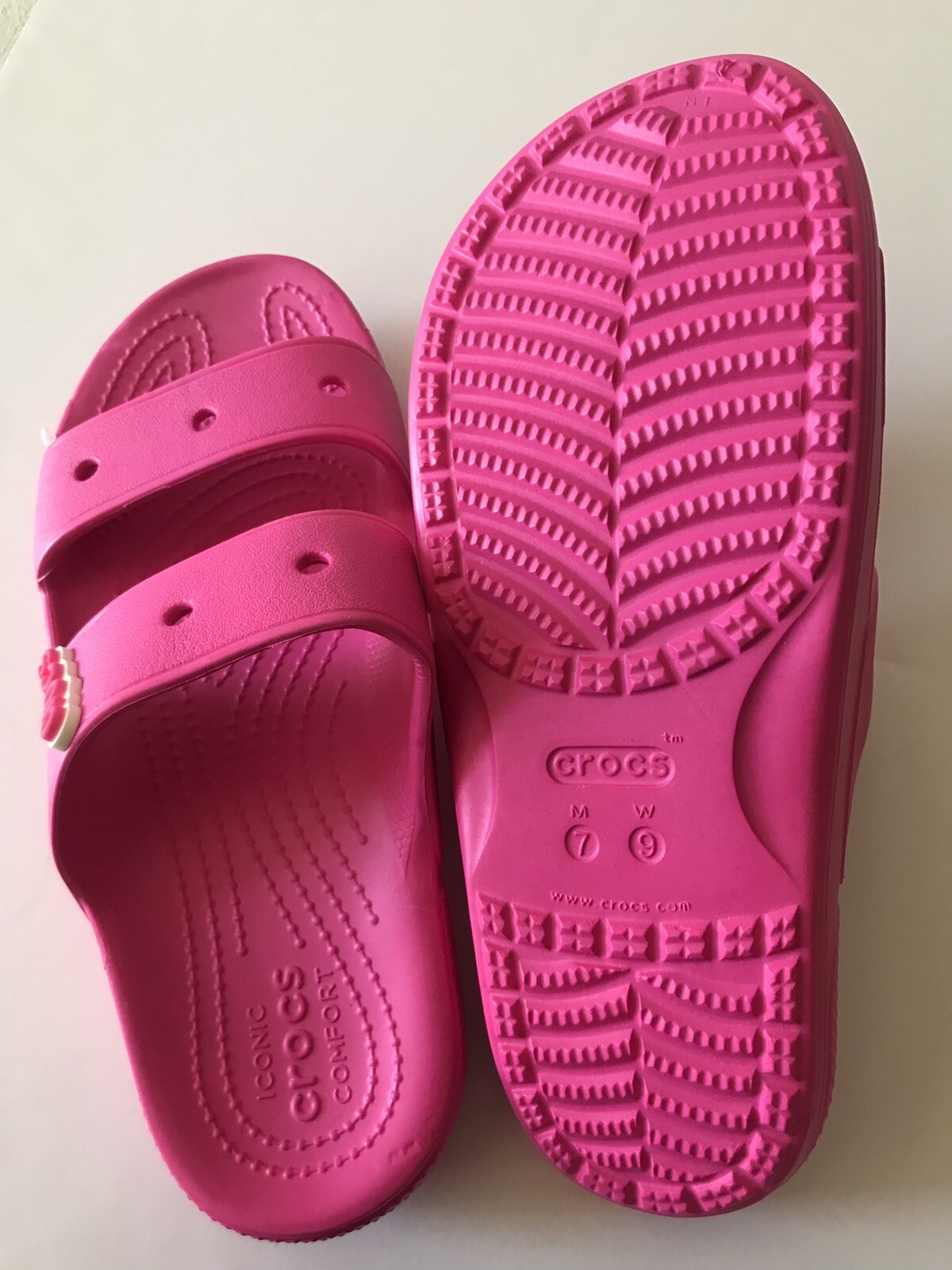 WOMEN'S CROCS CLASSIC TWO STRAP SANDAL ELECTRIC PINK 206761 SIZE 9 ...