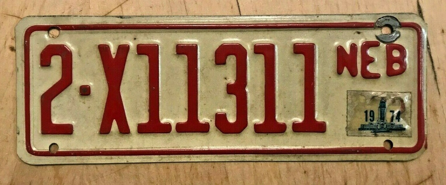1974 NEBRASKA MOTORCYCLE SIZE TRAILER LICENSE PLATE " 2 X 11311 " NE 74 ...