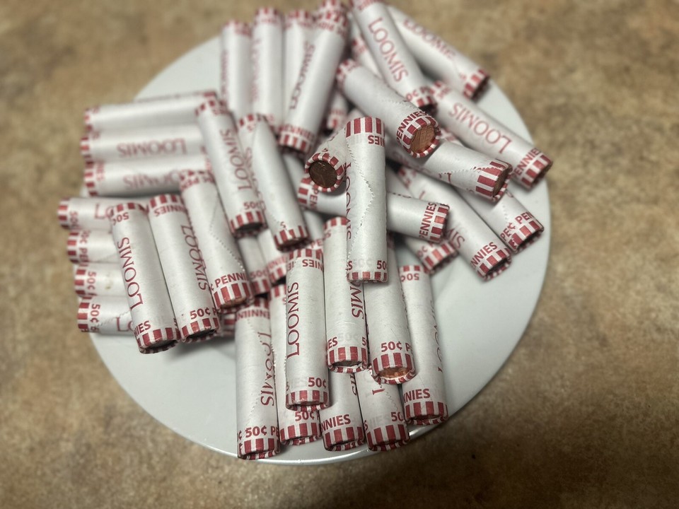 40 Sealed Unsearched Bank Wrapped Penny Rolls Circulated Lincoln Cents ...