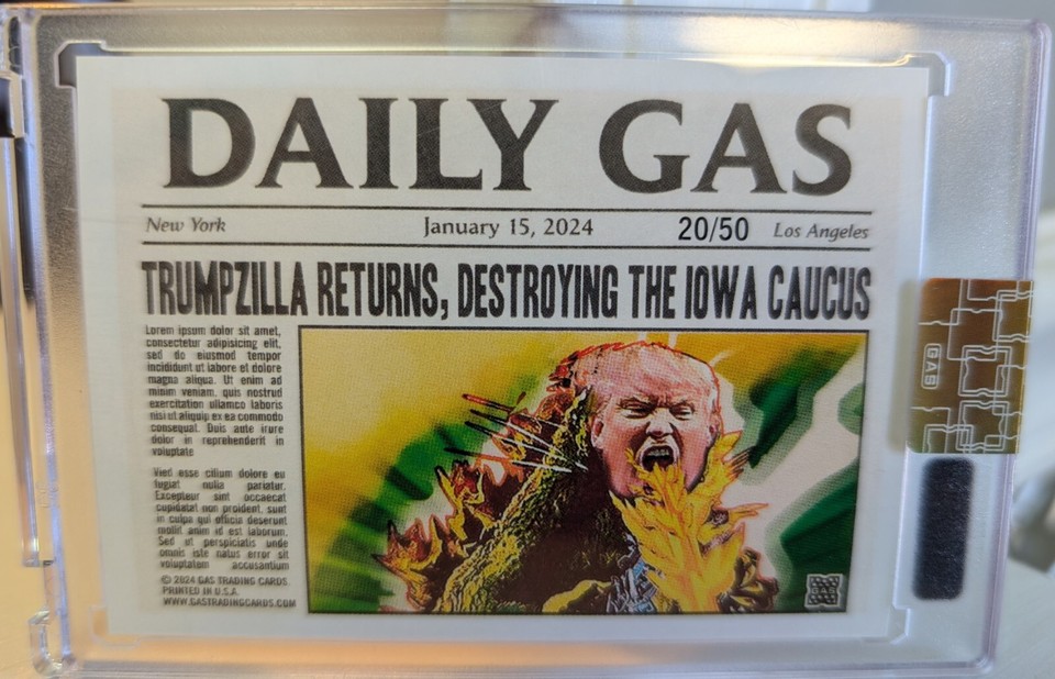 Donald Trump TRUMPZILLA Invades Iowa #’d /50 GAS Trading Card Cracked ...