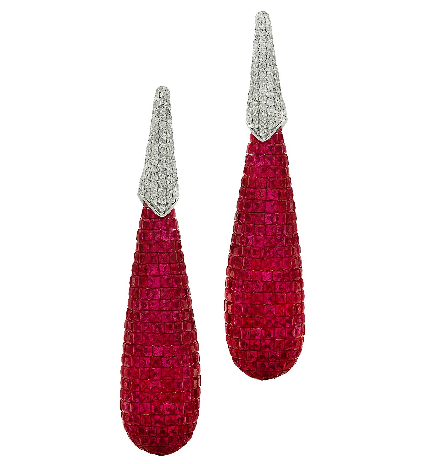 30 Carat Mystery Set Ruby & Diamond Dangle Earrings - Gem