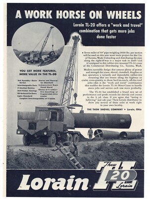 1948 Thew Shovel Co. Ad: Lorain TL-20 Moto Crane - Truck Crane - Tacoma ...