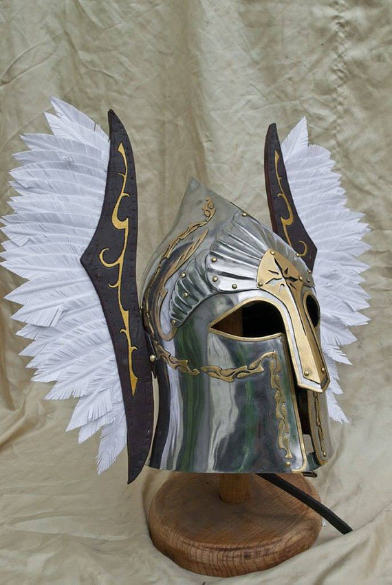 16 Gage Steel Helmet Lotr Gondor Fountain Helmet With Wings Viking ...