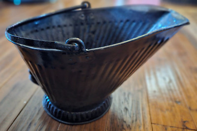 Vintage Ash Pail Galvanized Metal Fireplace Bucket Hearth Coal Scuttle ...