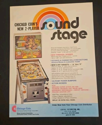 Chicago Coin 1976 Sound Stage Original Pinball Machine Promotional ...