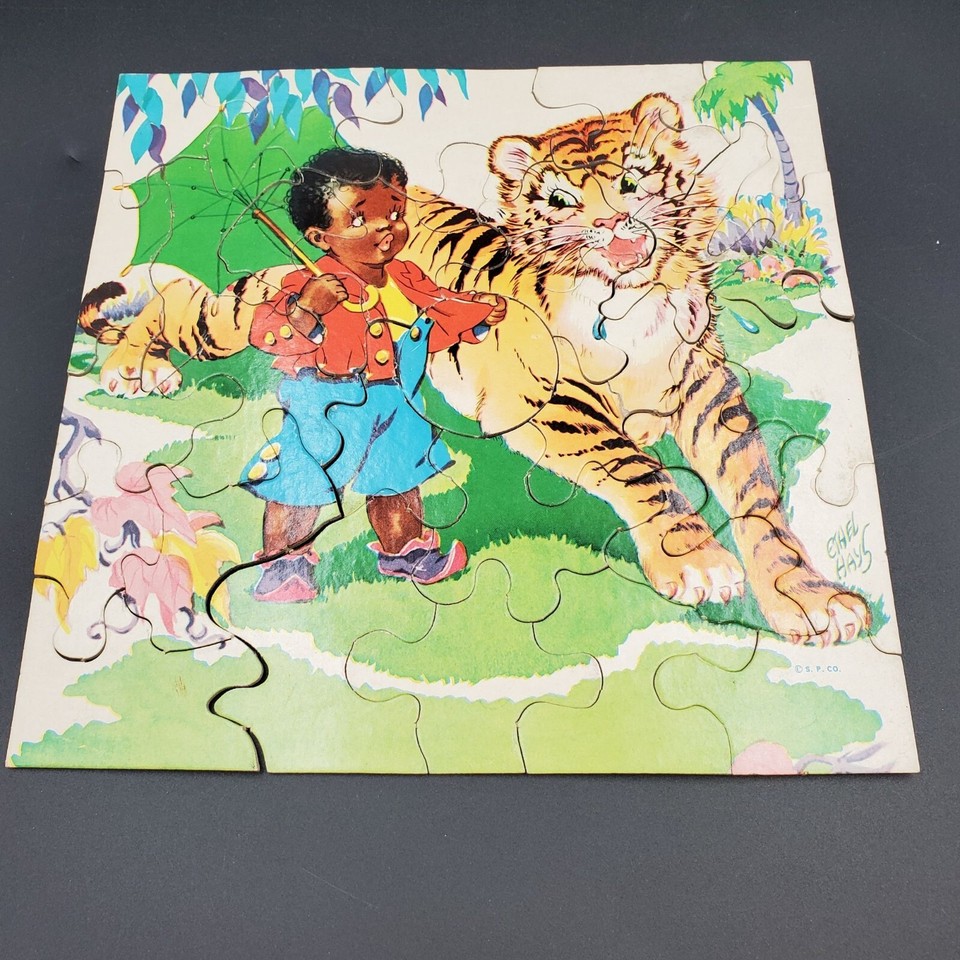 Vintage 1940s Ethel Hays Childrens Puzzle Little Black Sambo & Tiger 29 ...