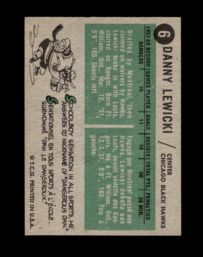 1958-59 Topps Set-Break # 6 Danny Lewicki EX-EXMINT *GMCARDS* | eBay