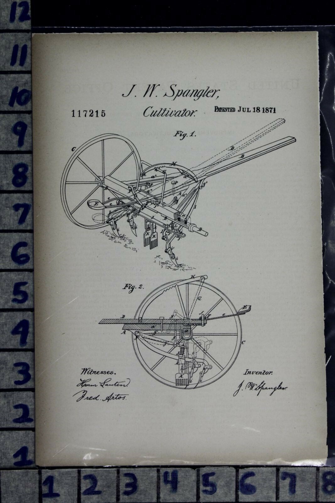 1871 SPANGLER JACKSON TWP PA CULTIVATOR FARM IMPLEMENT AG PATENT LITHO ...