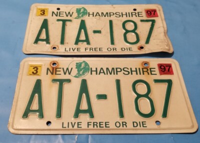 1997 PAIR OF NEW HAMPSHIRE LICENSE PLATES ATA-187 LIVE FREE OR DIE | eBay