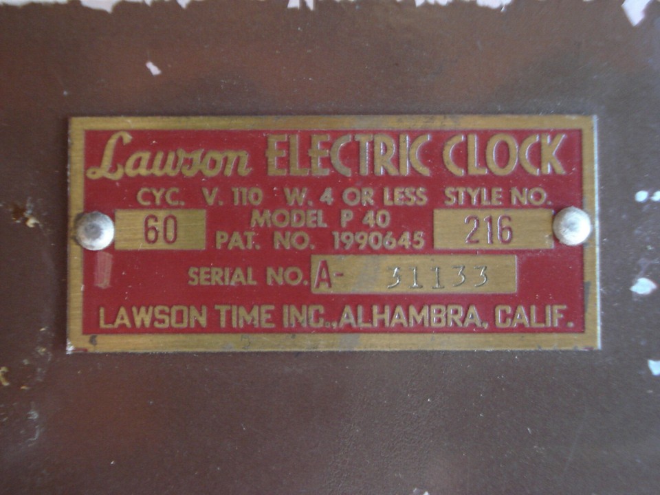 Vintage Lawson Clock Original Base Plate with Orginal Lawson Time Metal ...