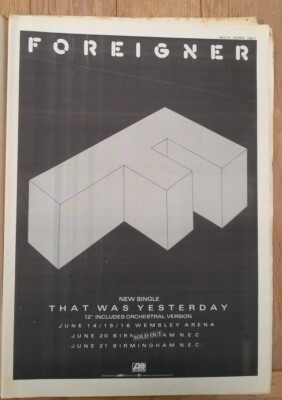 FOREIGNER Yesterday Tour 1985 ORIGINAL UK Poster size Press ADVERT ...