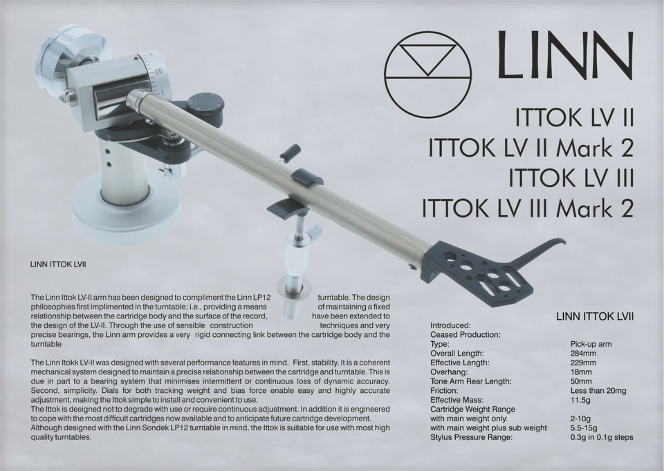 Cartridge Alignment Protractor for Linn Ittok LV II & LV III Tonearms ...