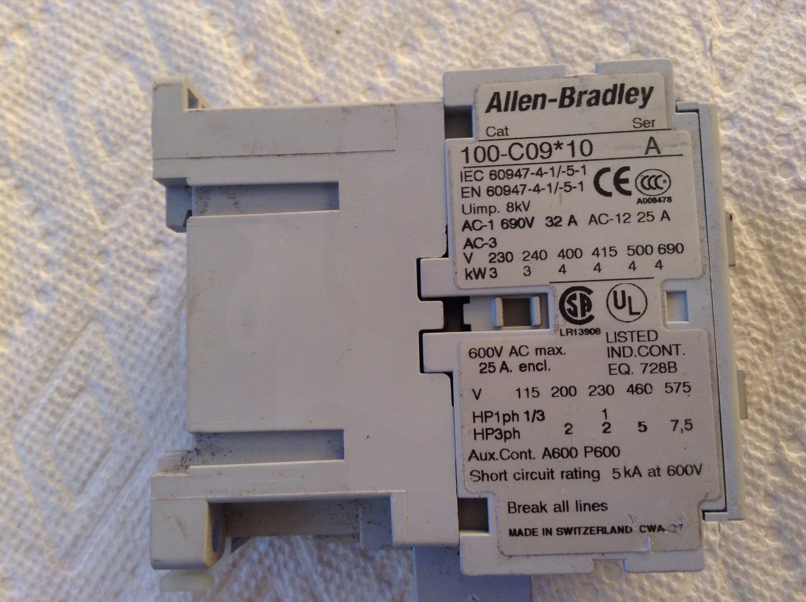 AB 100-C09 *10 Ser A CONTACTOR 100C09A10 3POLE 9A 240/60HZ 1NO AUX | eBay