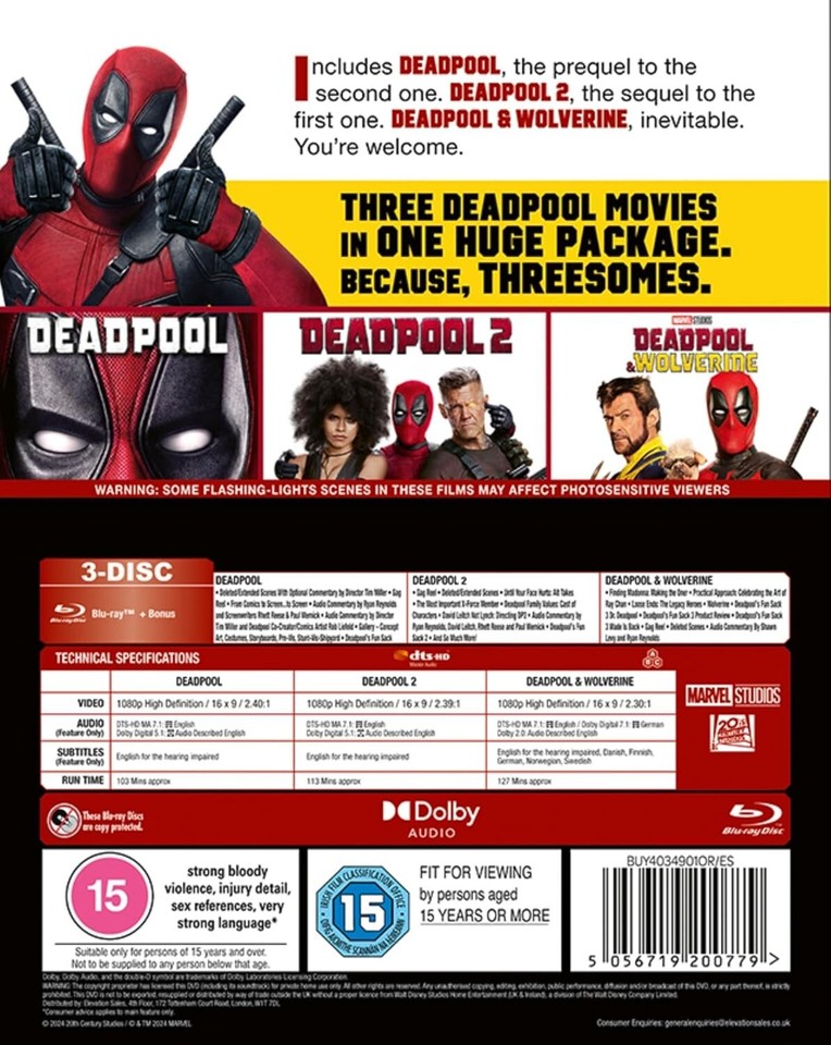 DEADPOOL Trilogy 3 Movie Collection Wolverine Blu-Ray BRAND NEW (USA ...
