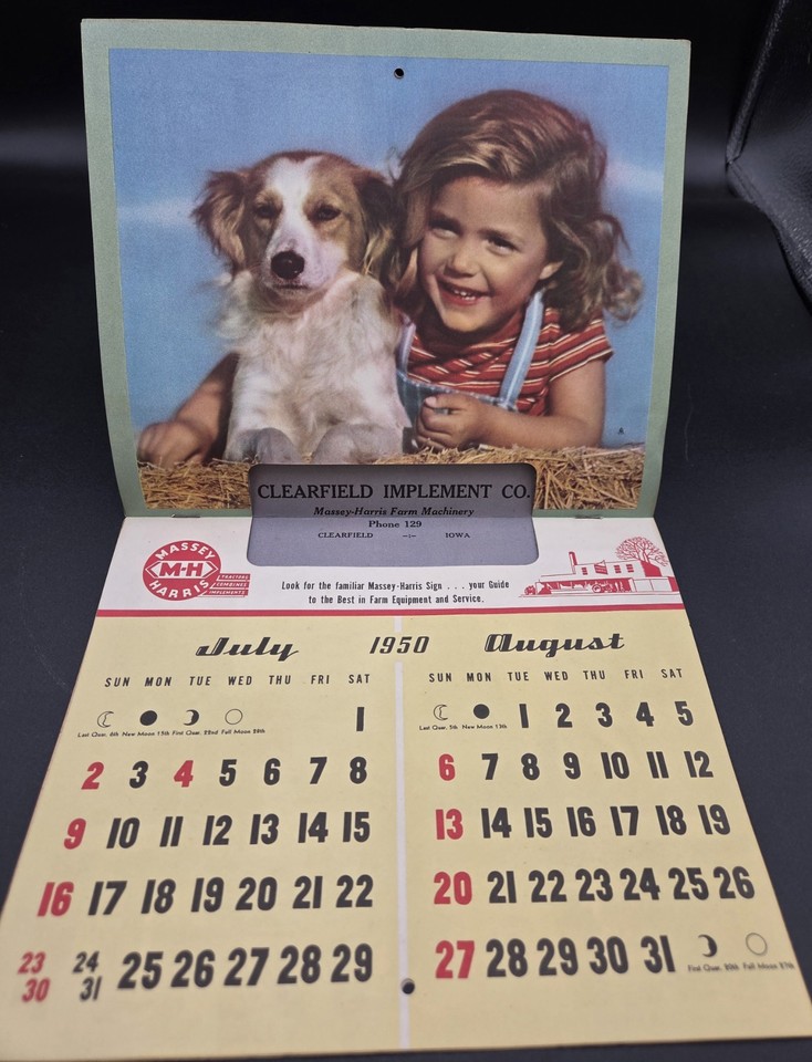 Vintage 1950 Massey Harris Clearfield Implement Calendar Clearfield ...