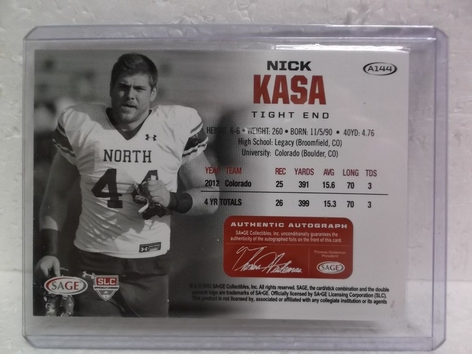 2013 SAGE HIT NICK KASA AUTOGRAPH CARD SEE SCANS HNT | eBay