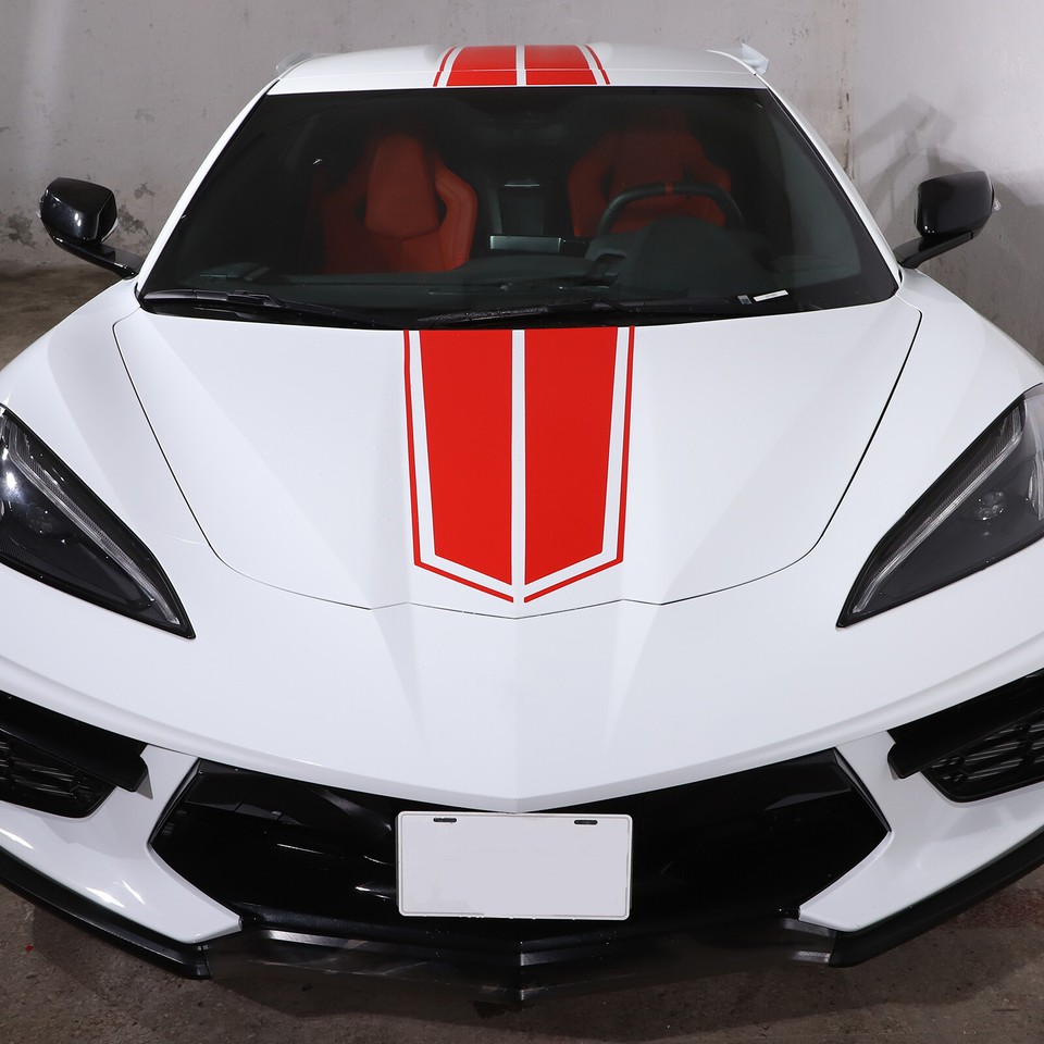 For 20-21 C8 Corvette Red Racing Stripe Overlay Graphic Decal Flat ...