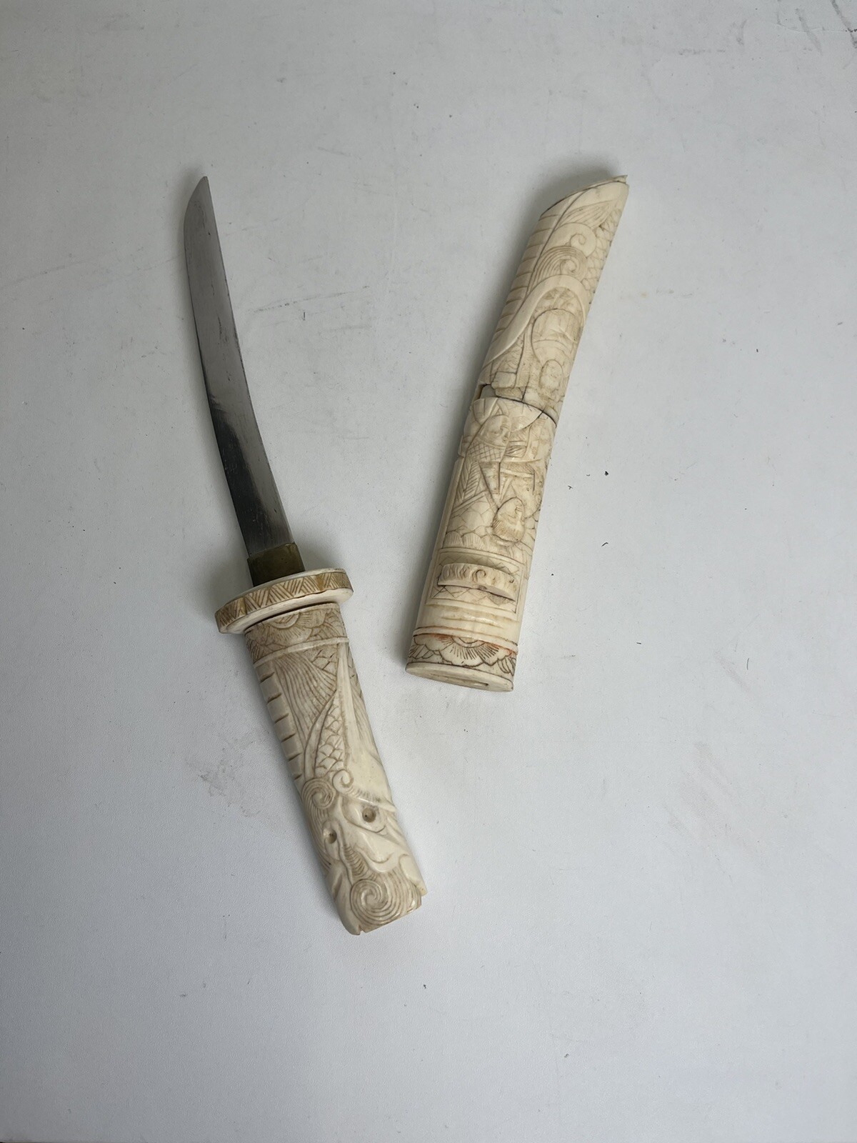 Antique Japanese Carved Bone Dagger with Bovine Bone Sheath | eBay