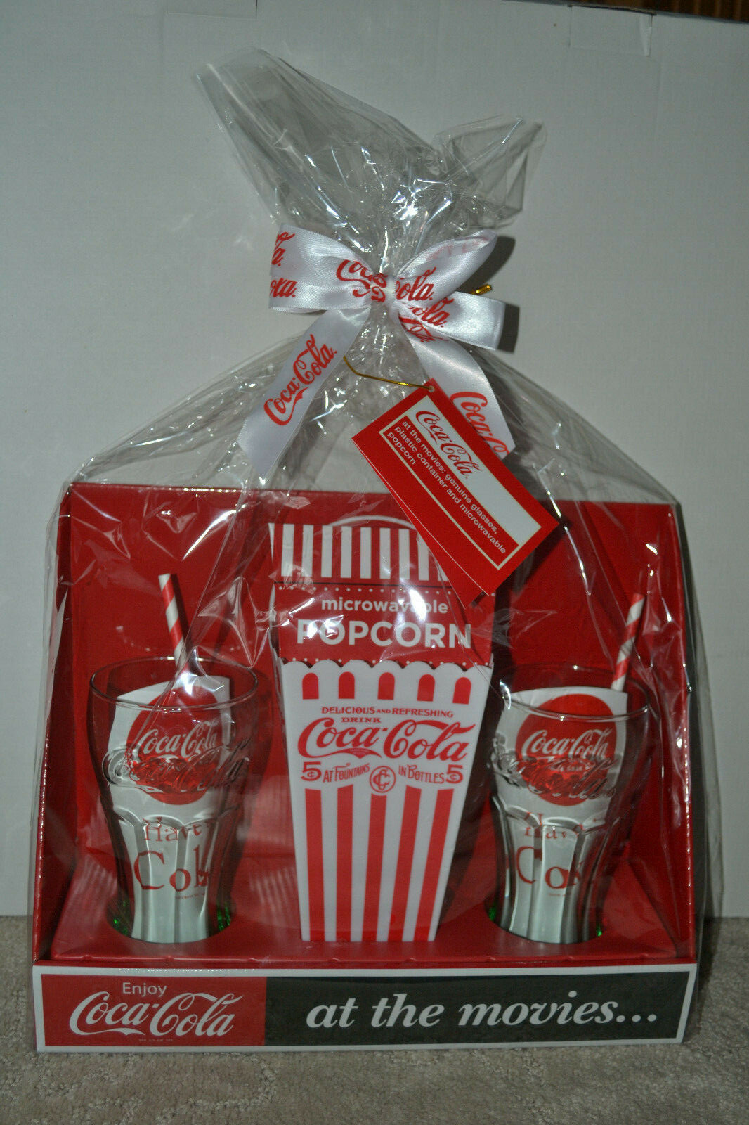 Coke At The Movies 2 Glasses, Plastic Container & Microwave Popcorn exp ...