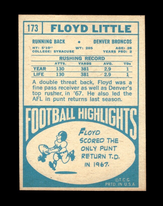 1968 Topps Set-Break #173 Floyd Little NR-MINT *GMCARDS* | eBay