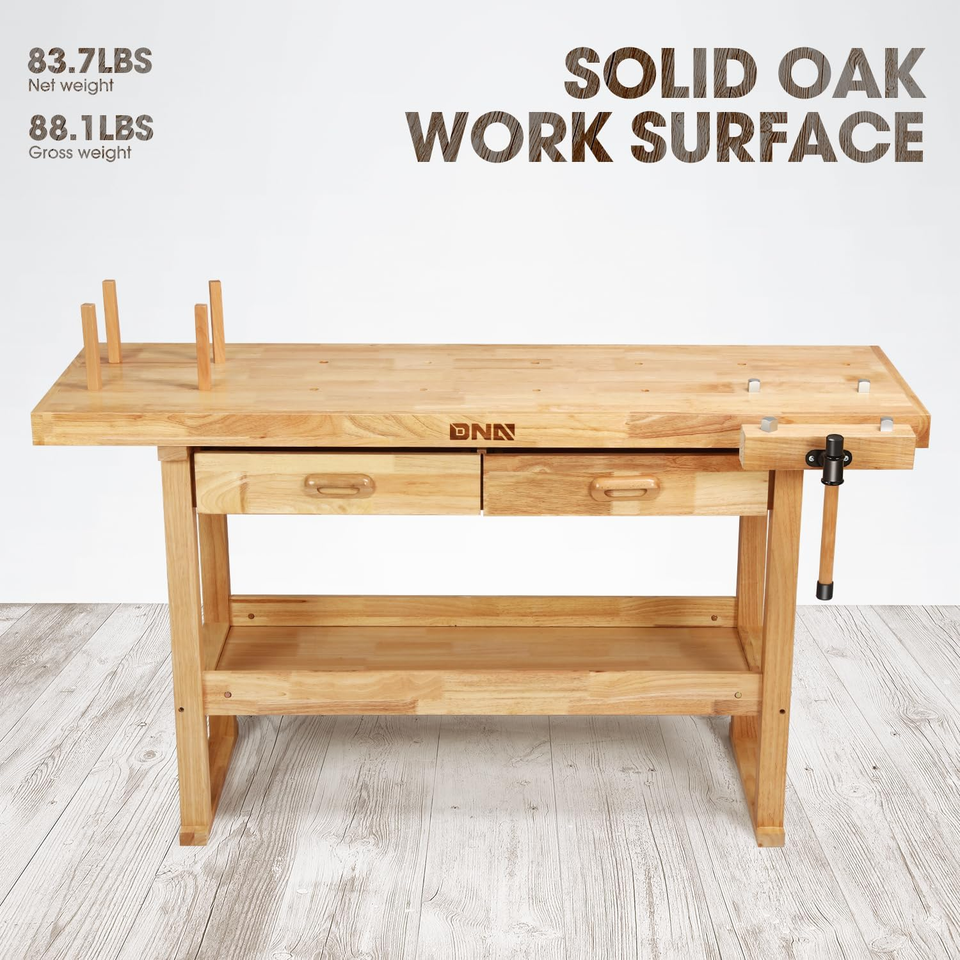 Heavy Duty Wood Workbench, Wooden Workbench with 2 Drawers for Workshop ...
