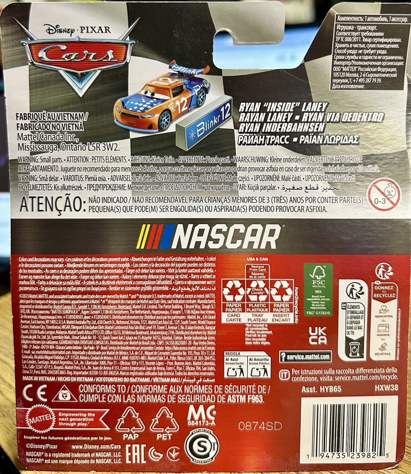 Ryan ‘Inside’ Laney ‘24 Disney Pixar Cars 1/55 Diecast Blinkr 12 Nascar ...