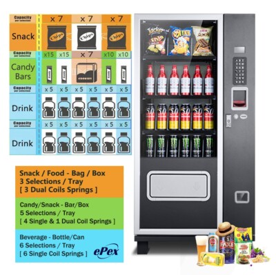 EPEX Compact Slim Combo Vending Machine with LED Glass & Refrigeration ...