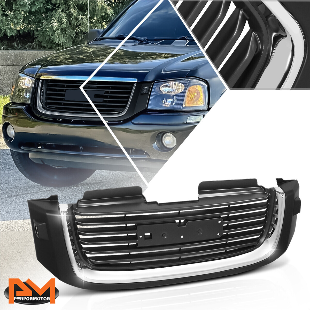 For 02-05 GMC Envoy SLT Chrome Frame Horizontal Slats Front Grille w ...