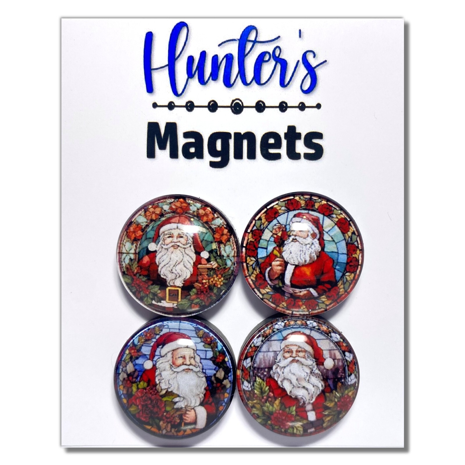 Set of 4 Handcrafted Stained Glass Santa Magnets - Refrigerator Kitchen ...