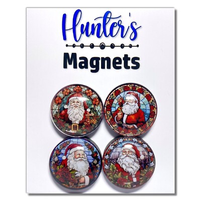 Set of 4 Handcrafted Stained Glass Santa Magnets - Refrigerator Kitchen ...