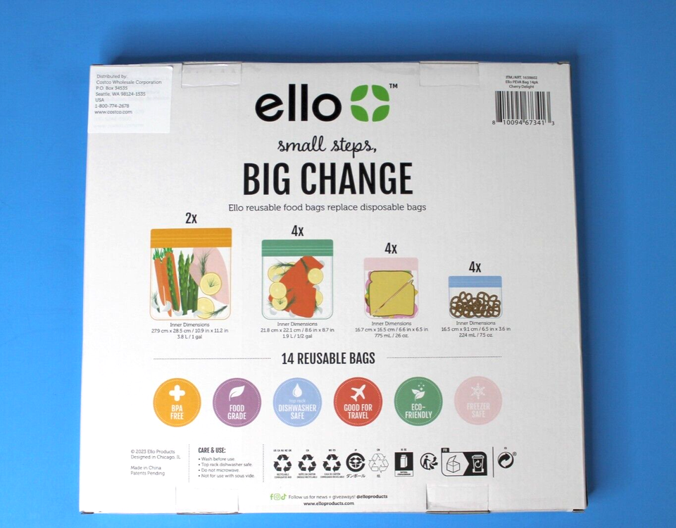 Ello Plastic Reusable Food Storage BPA-Free Bags 14 Pack - New | eBay