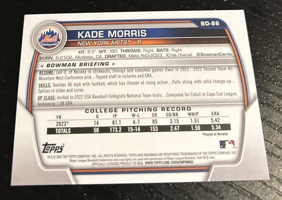 2023 Bowman Draft Kade Morris 1st Bowman Paper | eBay