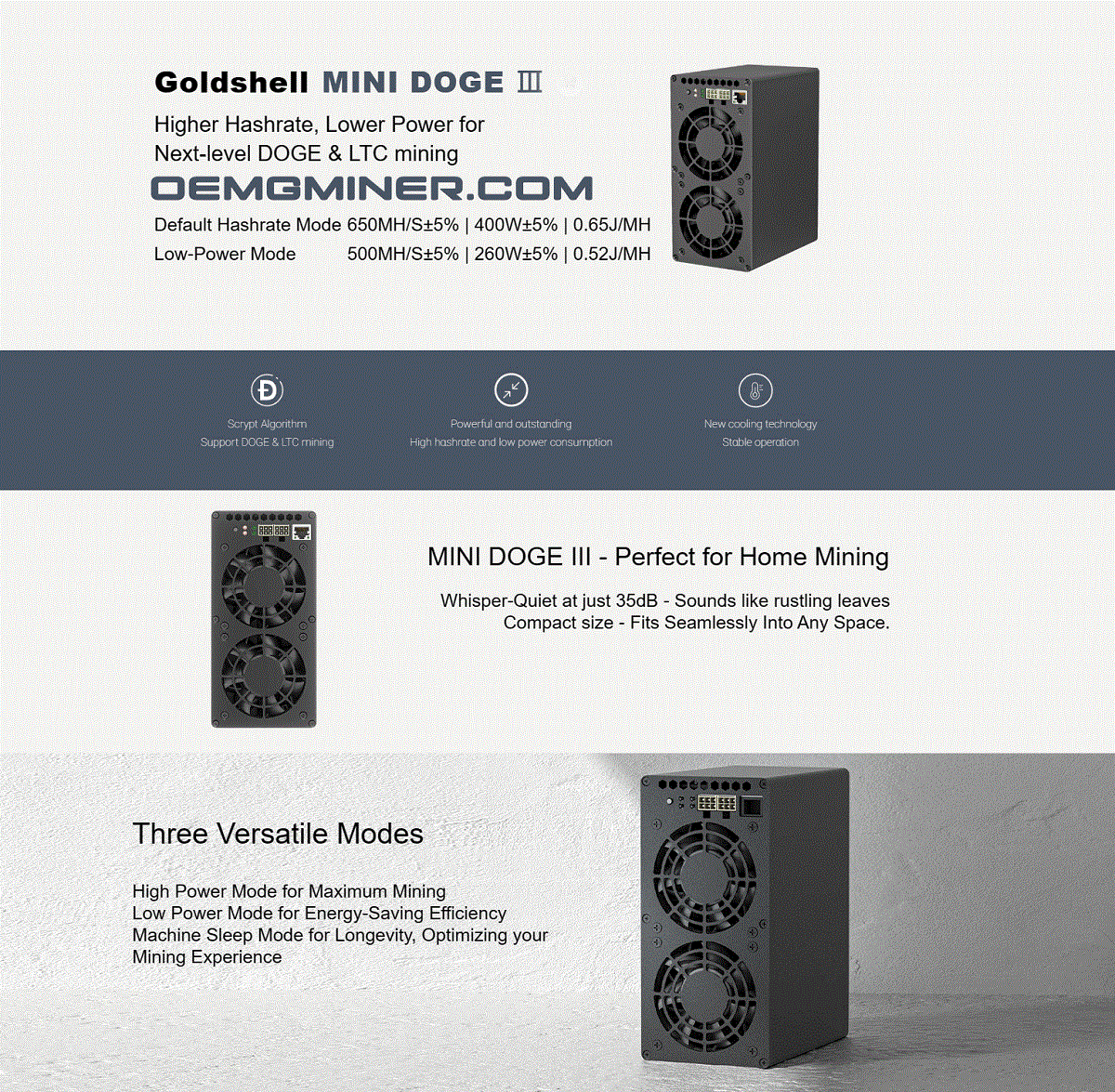 New Goldshell Mini Doge Ⅲ Miner LTC Doge Coin Dual Mode 650M or 500M ...