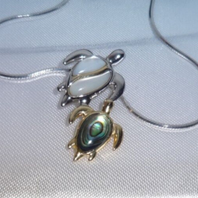 Na Hoku Hawaii Sterling & 14k Gold Abalone Pearl Sea Turtle Pendant ...